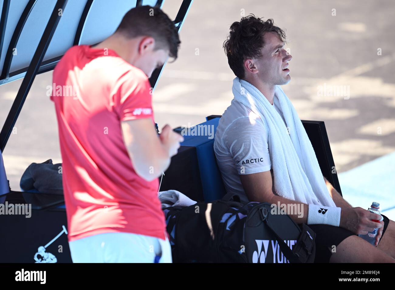 Casper Ruud of Norway (right) during an Australian Open practice ...