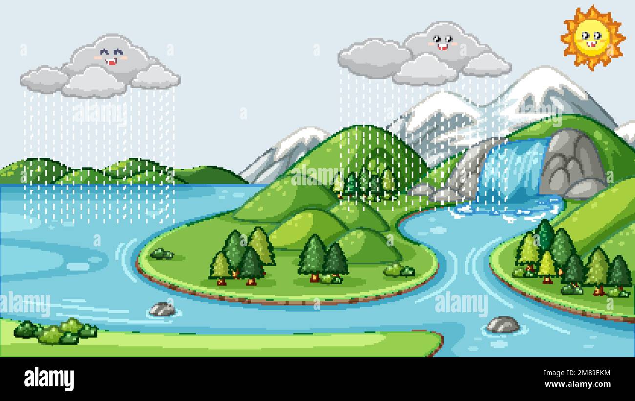 Various stages in the water or hydrological cycle illustration Stock ...