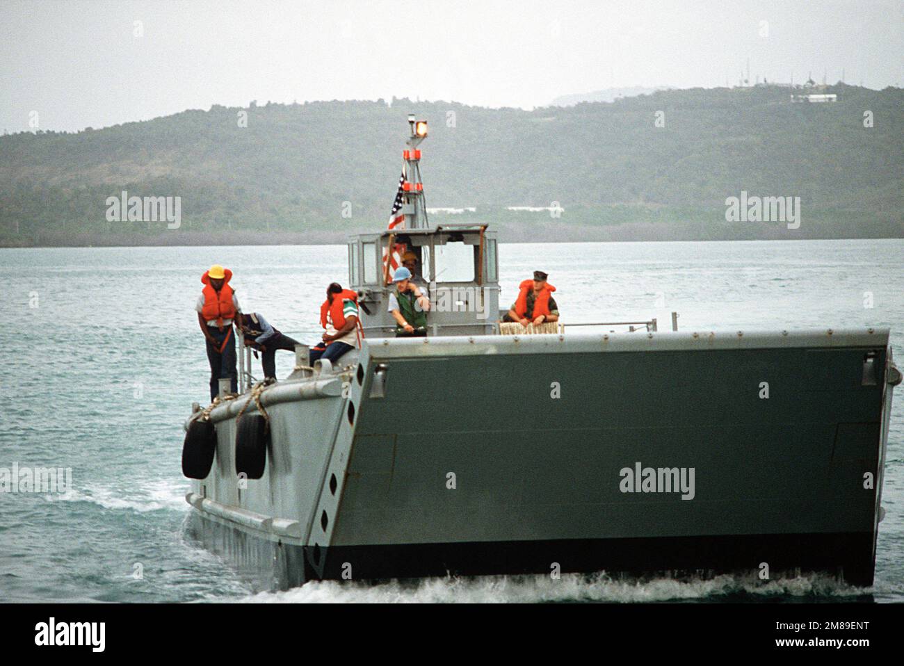 An LCM-8 mechanized landing craft approaches the shore during exercise ...