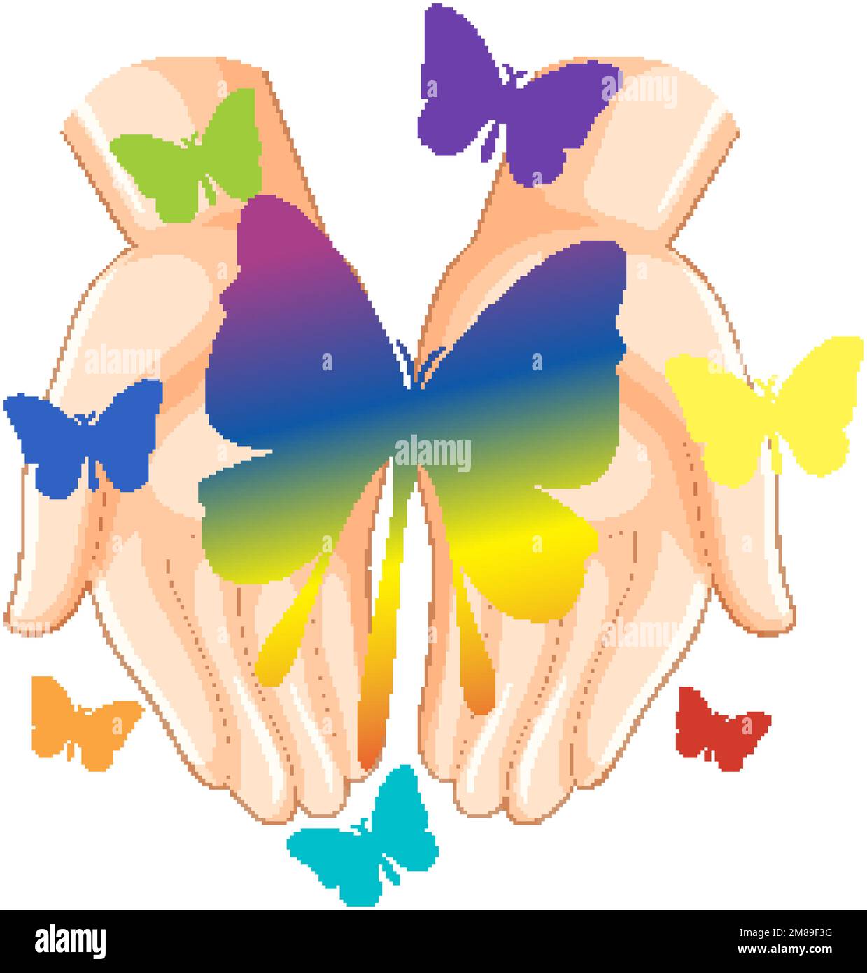 Rainbow butterfly on human hands illustration Stock Vector Image & Art ...