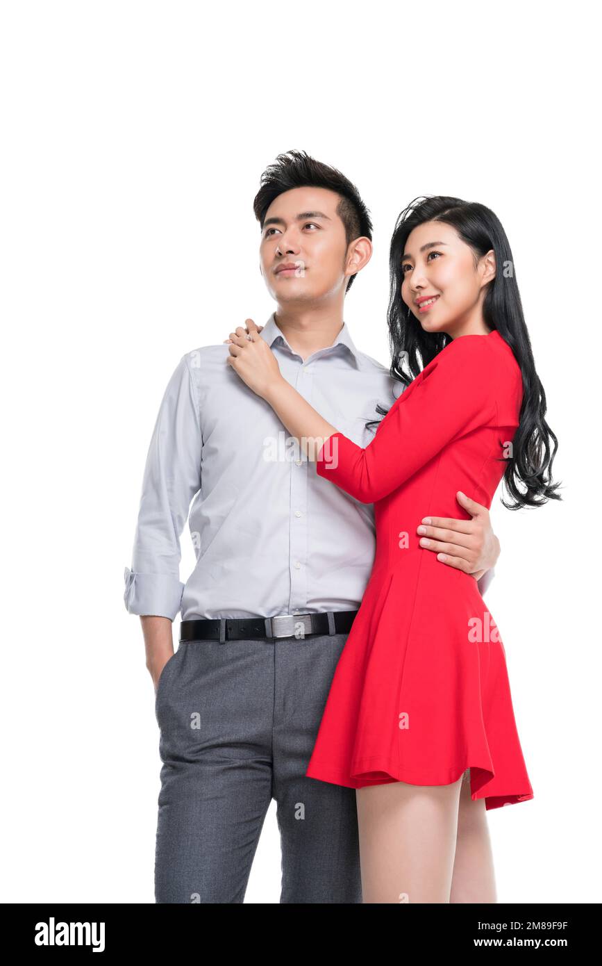 Casual clothes young lovers embrace each other Stock Photo - Alamy