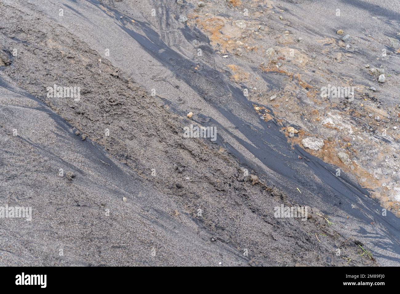 Road soil affected by rainwater erosion close up Stock Photo - Alamy