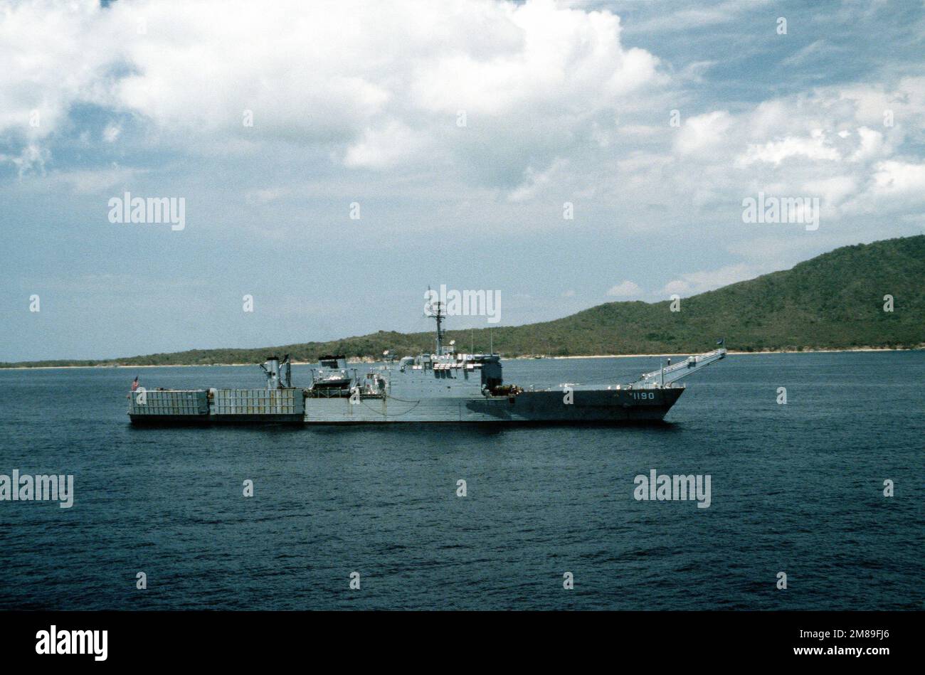 A starboard beam view of the tank landing ship USS BOULDER (LST 1190 ...