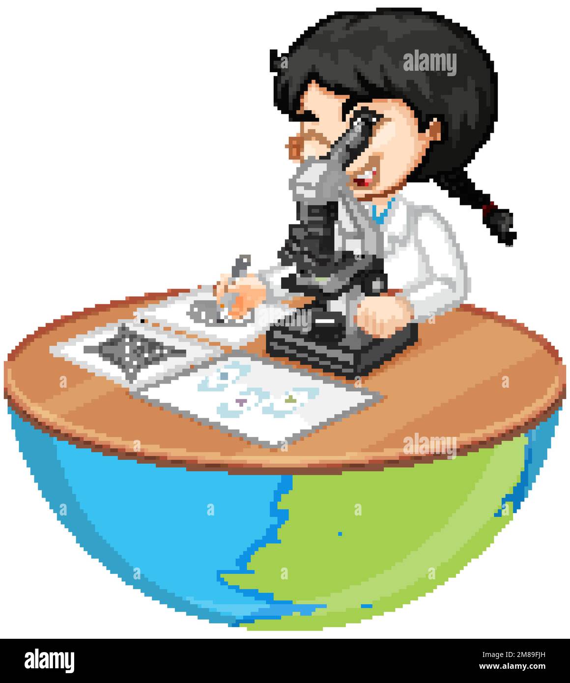 Scientist girl using microscope illustration Stock Vector Image & Art ...