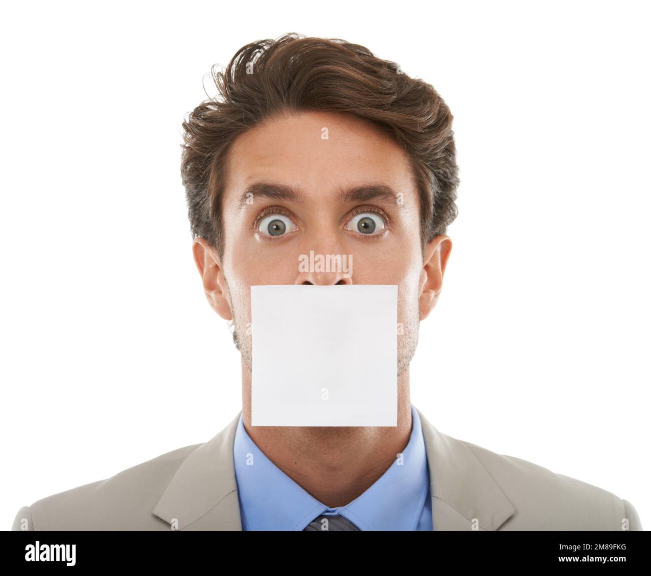 Corporate gagging. Concept studio portrait of a young businessman with ...