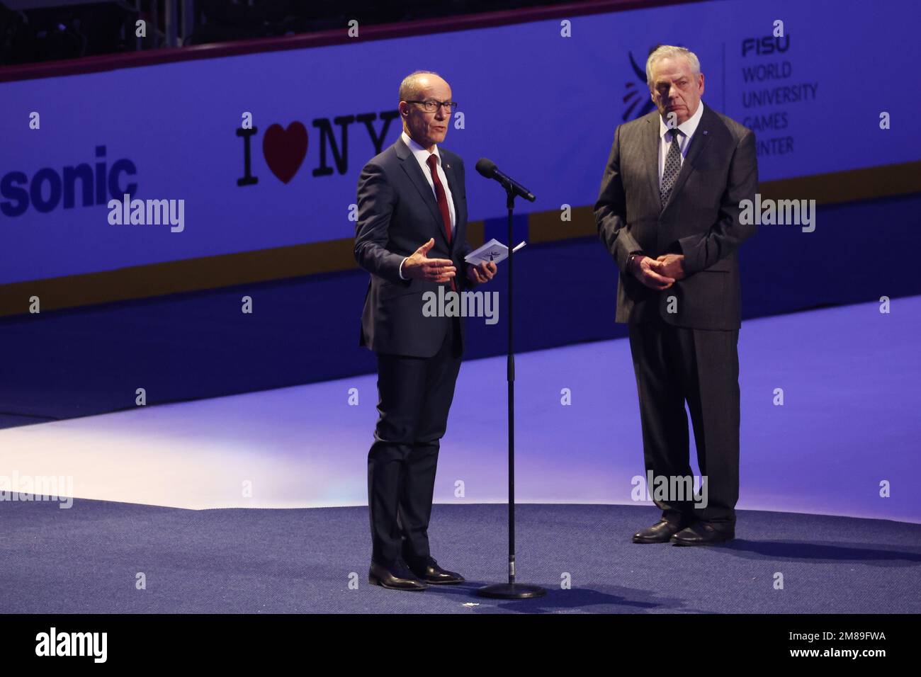 (L to R) Leonz Eder FISU President, James B. McKenna, JANUARY 12, 2023 ...