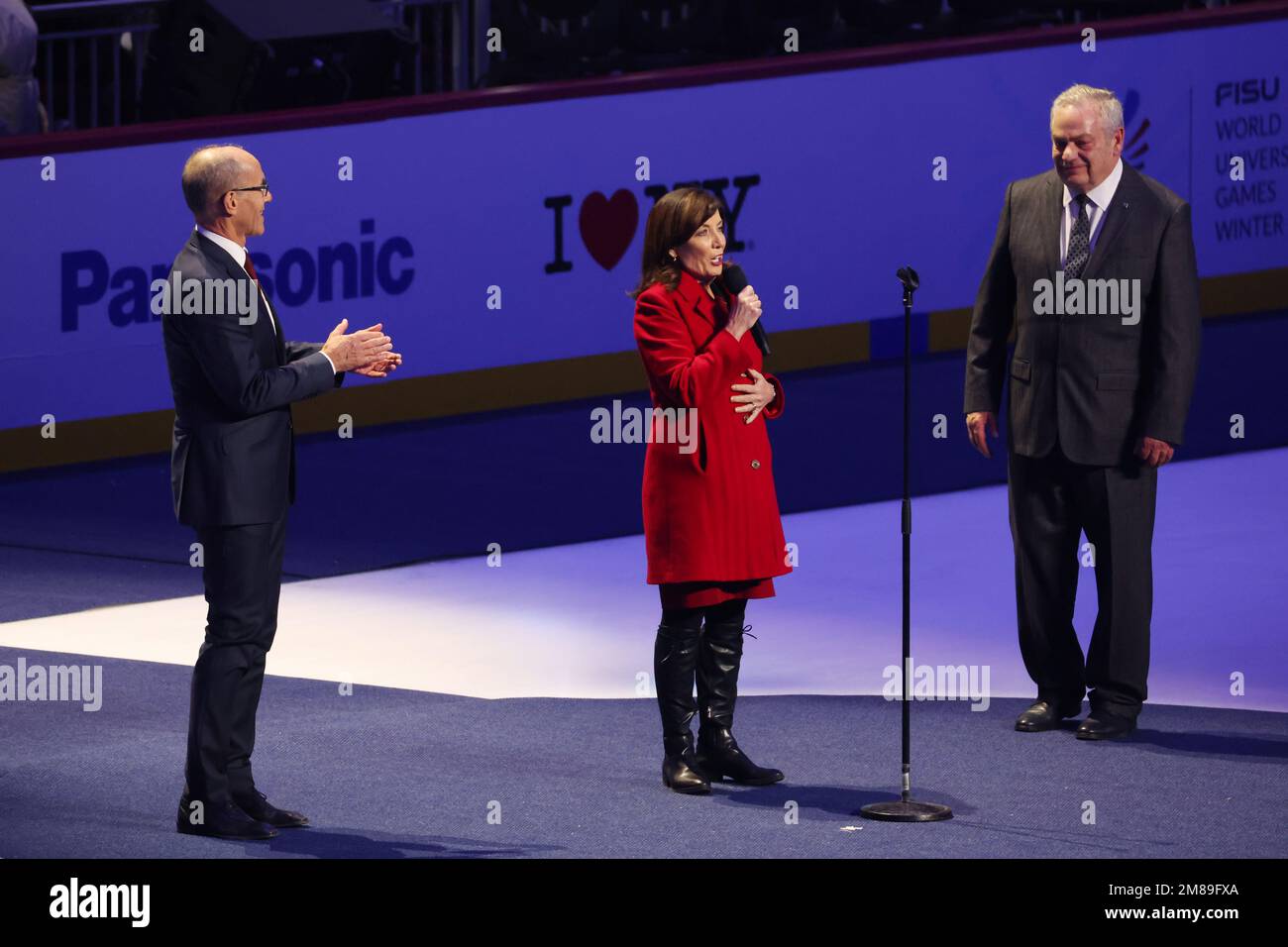 (L to R) Leonz Eder FISU President, Kathy Hochul, James B. McKenna ...