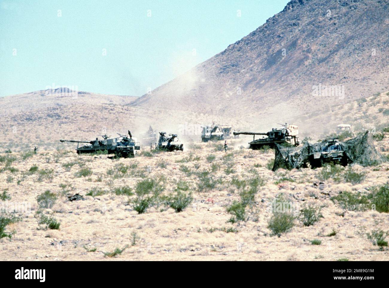 A battery of M-109 155mm self-propelled howitzers take up positions in ...