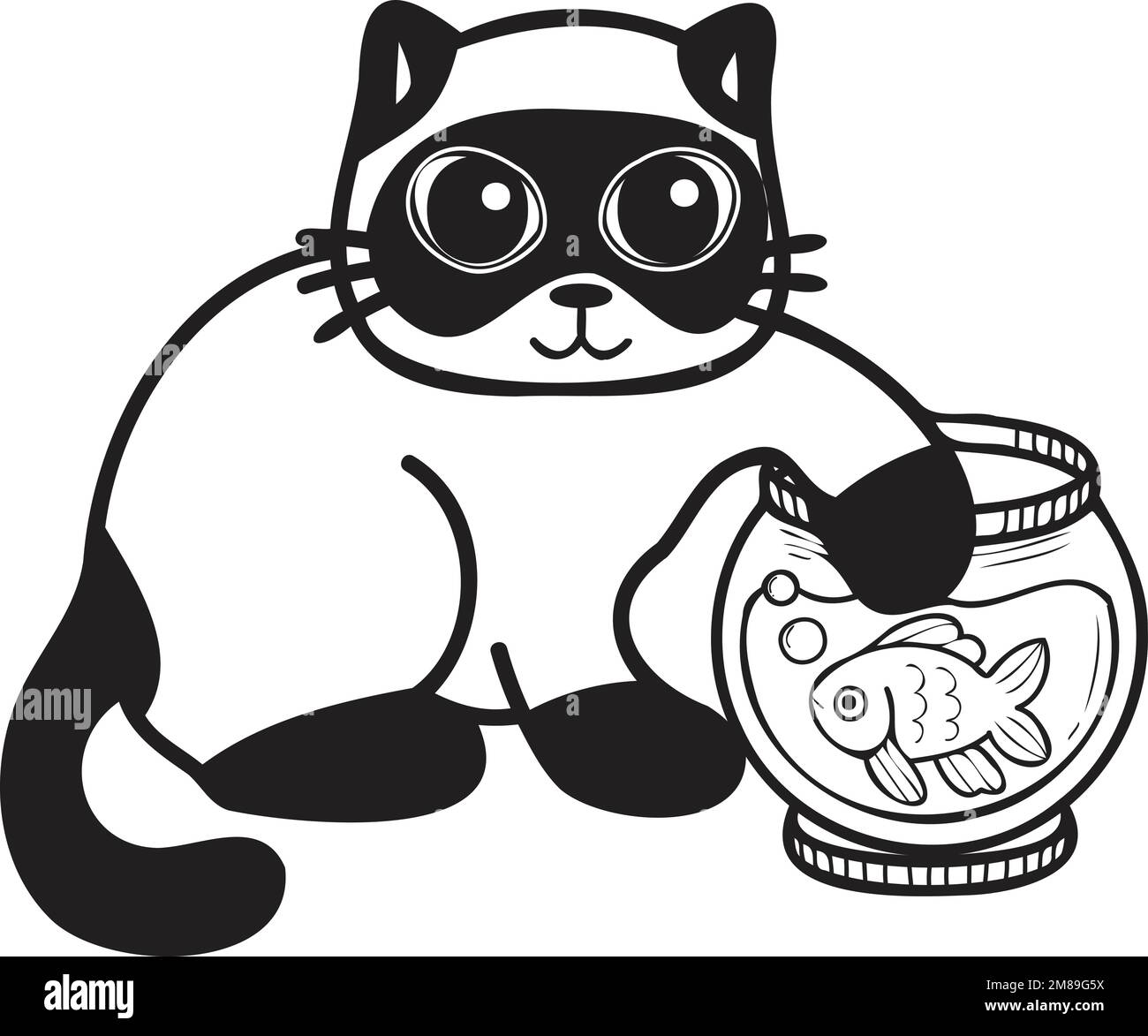 Hand Drawn cat playing with fish illustration in doodle style isolated ...