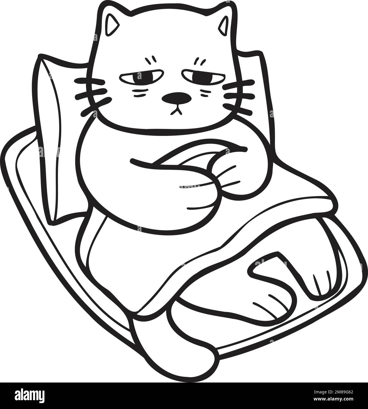 Hand Drawn sick cat sleeping on pillow illustration in doodle style ...