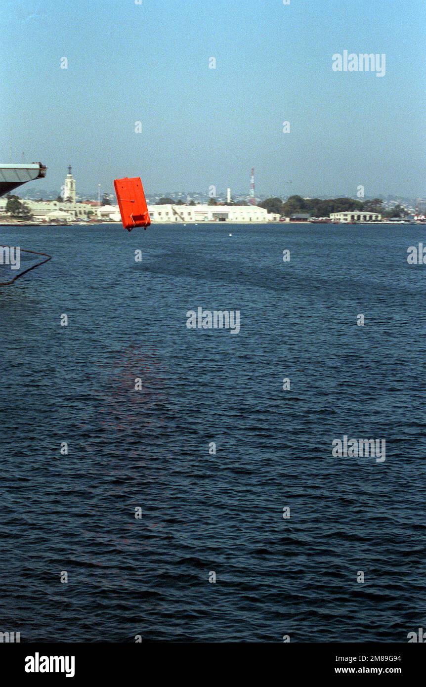 A 52,700-pound sled descends toward the water after being launched from ...
