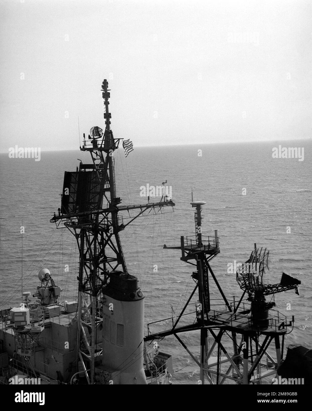 A close-up view from off the port quarter of some of the antennas ...