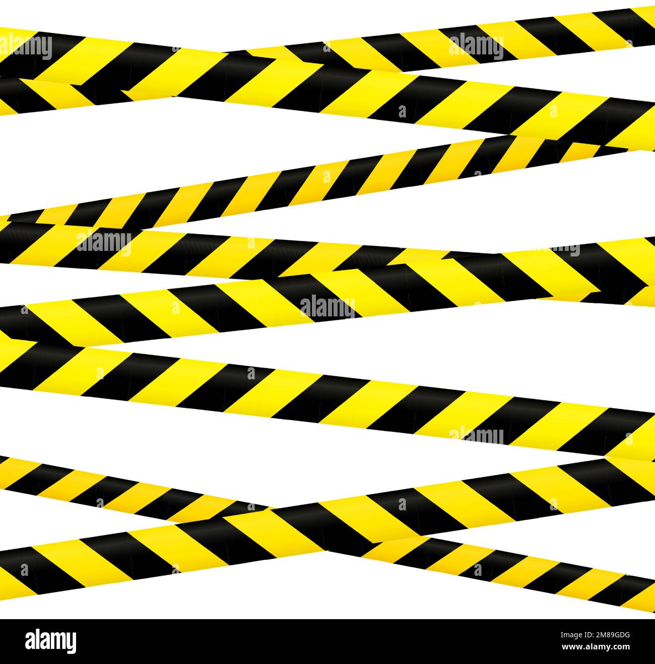 Crossed caution tape set. Yellow and black warning stripes. Repeated construction, hazard ...