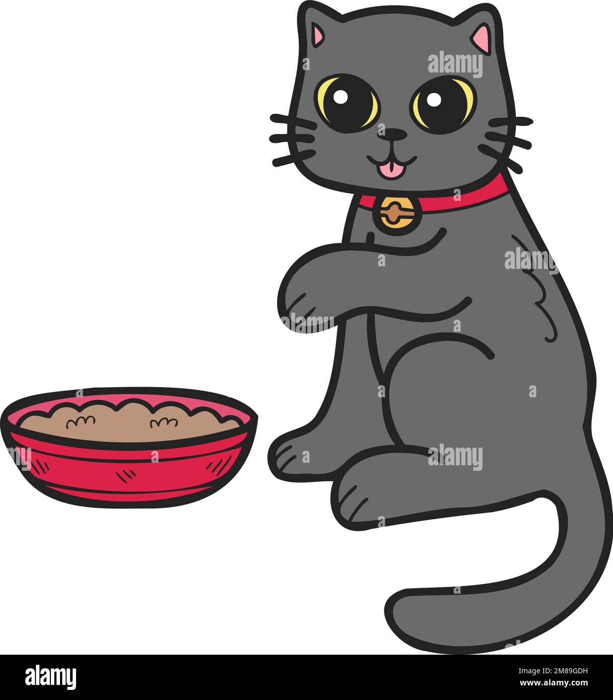Hand Drawn cat eating food illustration in doodle style isolated on ...