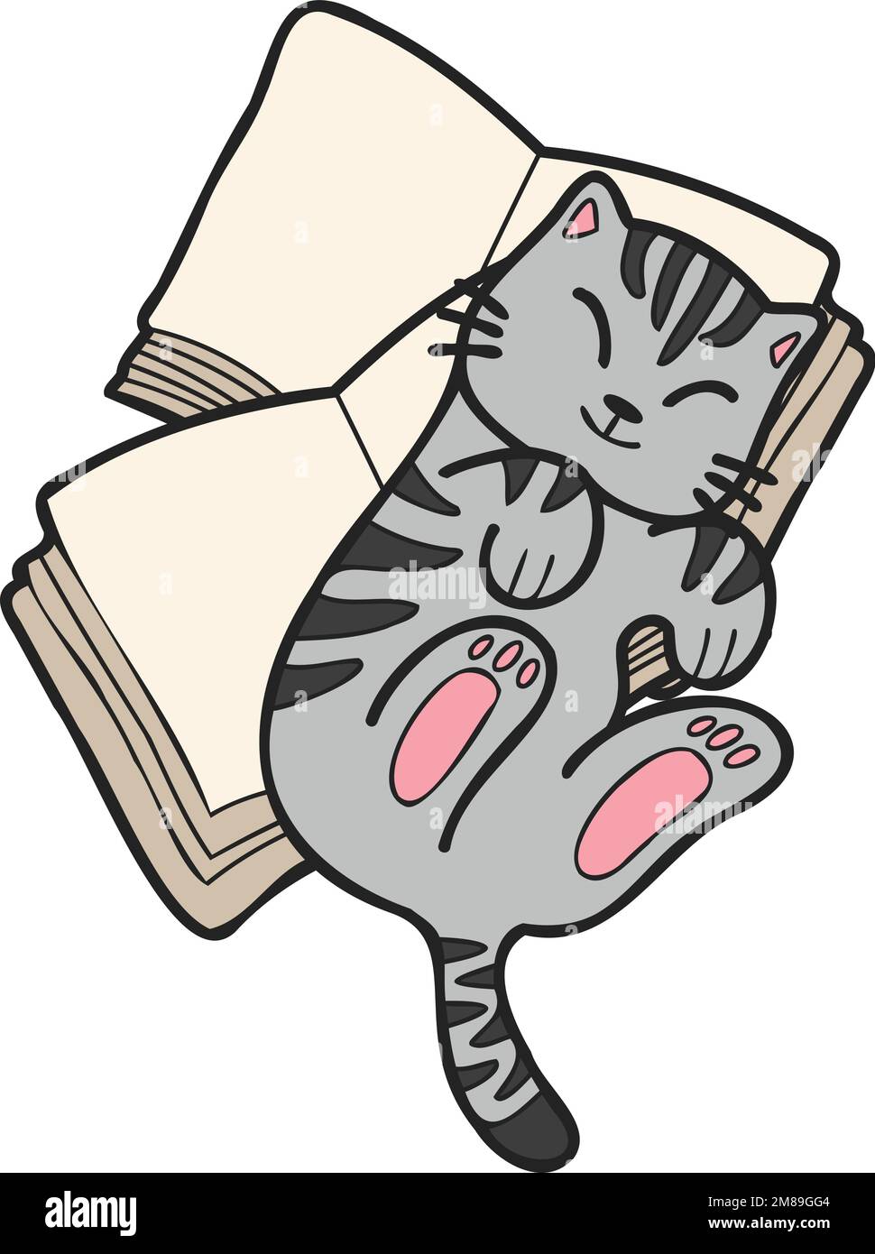 Stack of books and fluffy cat Stock Vector Images - Alamy
