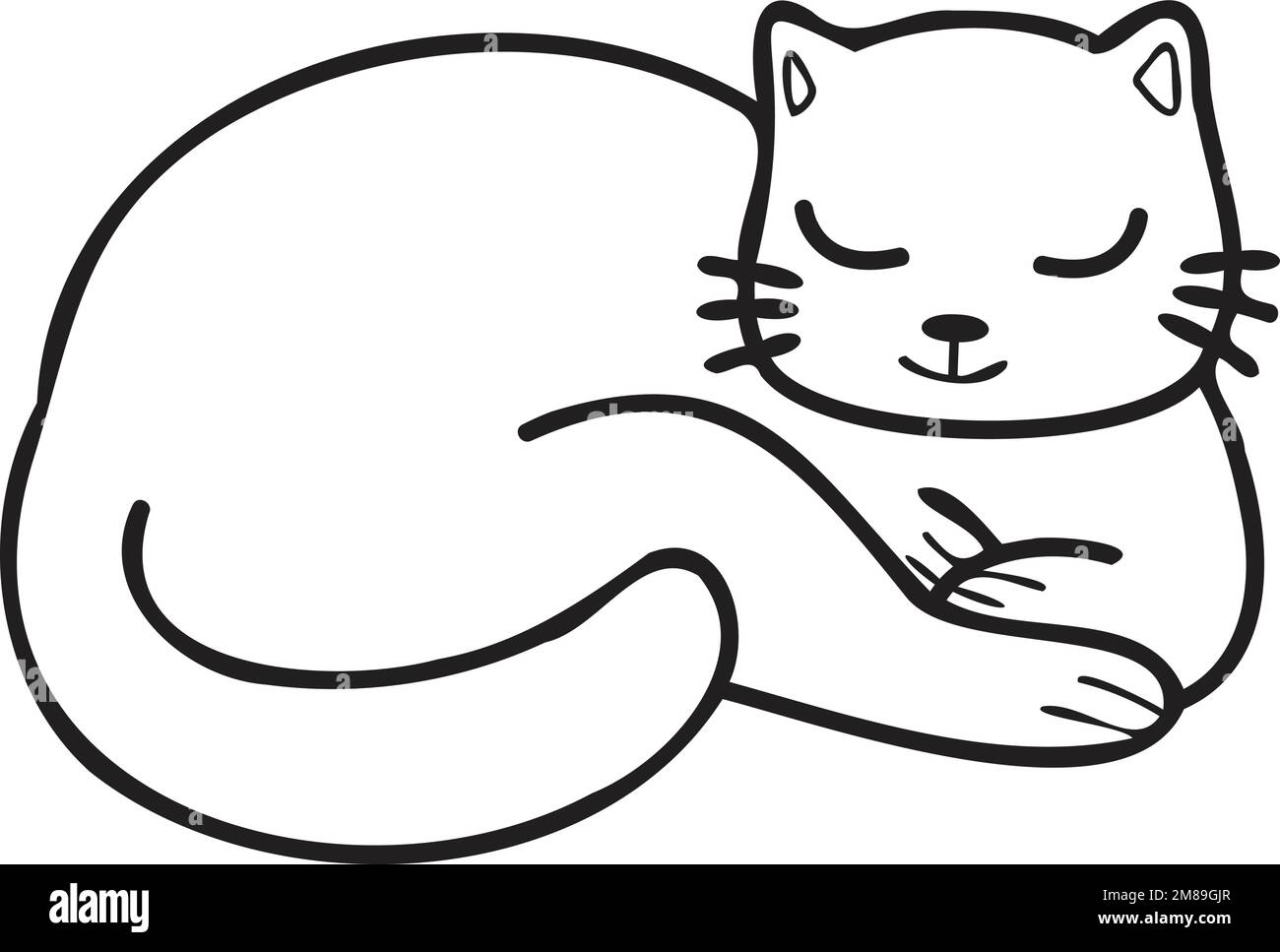 Hand Drawn Sleeping Cat Illustration In Doodle Style Isolated On