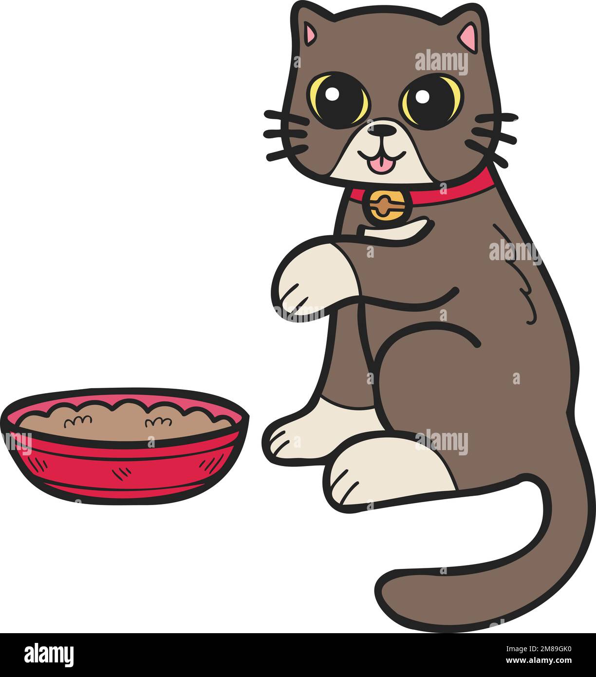 Hand Drawn cat eating food illustration in doodle style isolated on ...
