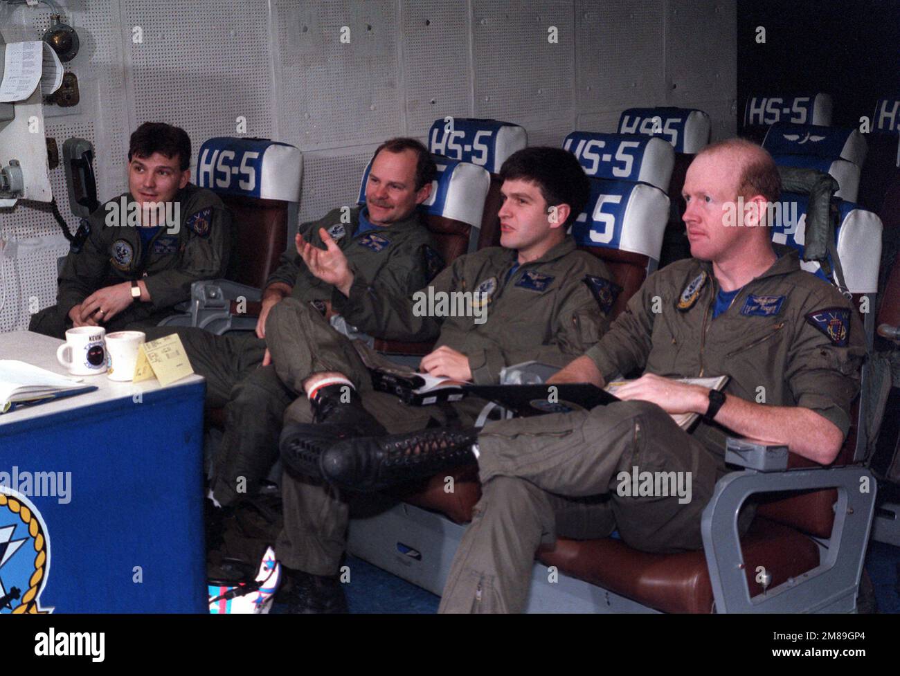 Four helicopter pilots from Helicopter Anti-submarine Squadron 5 (HS-5 ...