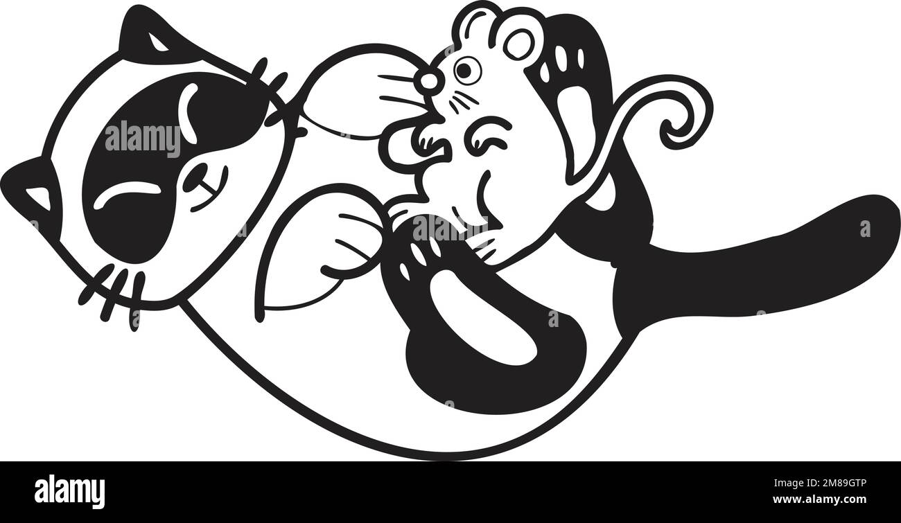 Hand Drawn cat and mouse illustration in doodle style isolated on ...