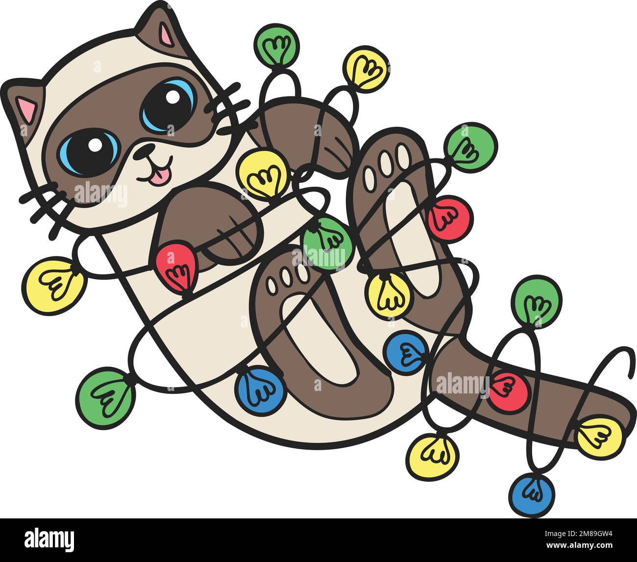 Hand Drawn cat playing with light bulb illustration in doodle style ...