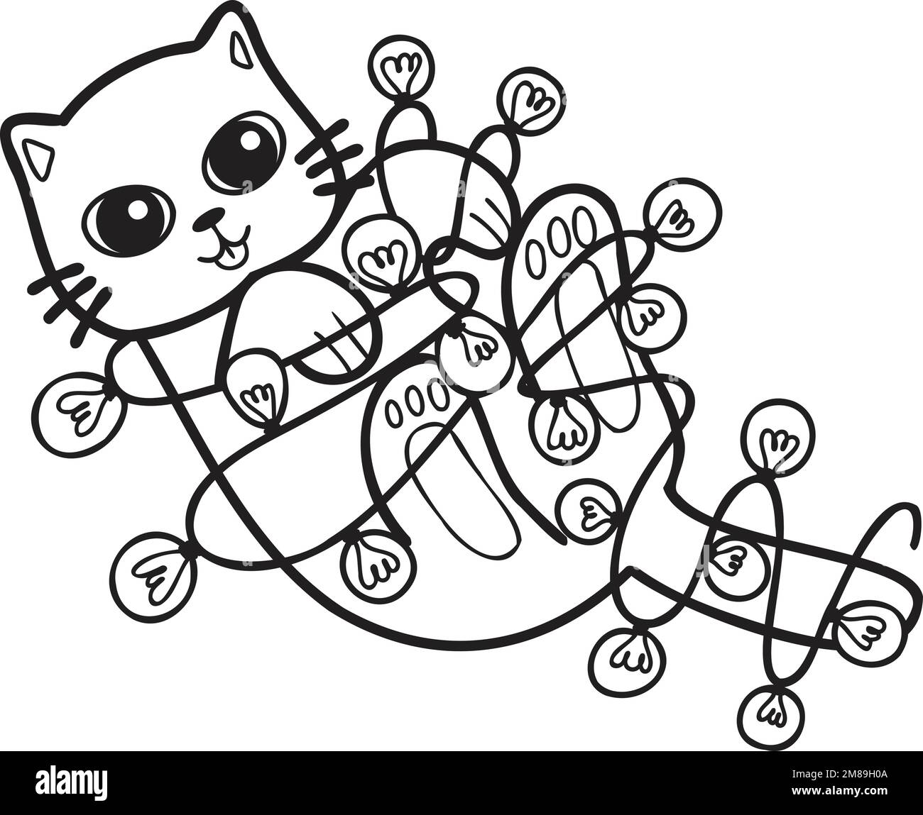 Hand Drawn cat playing with light bulb illustration in doodle style ...
