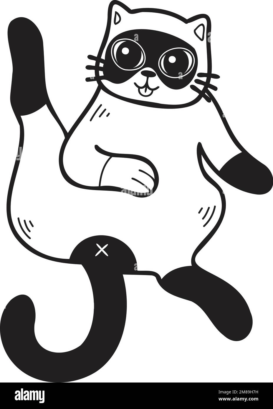 Hand Drawn Sleeping cat showing belly illustration in doodle style ...