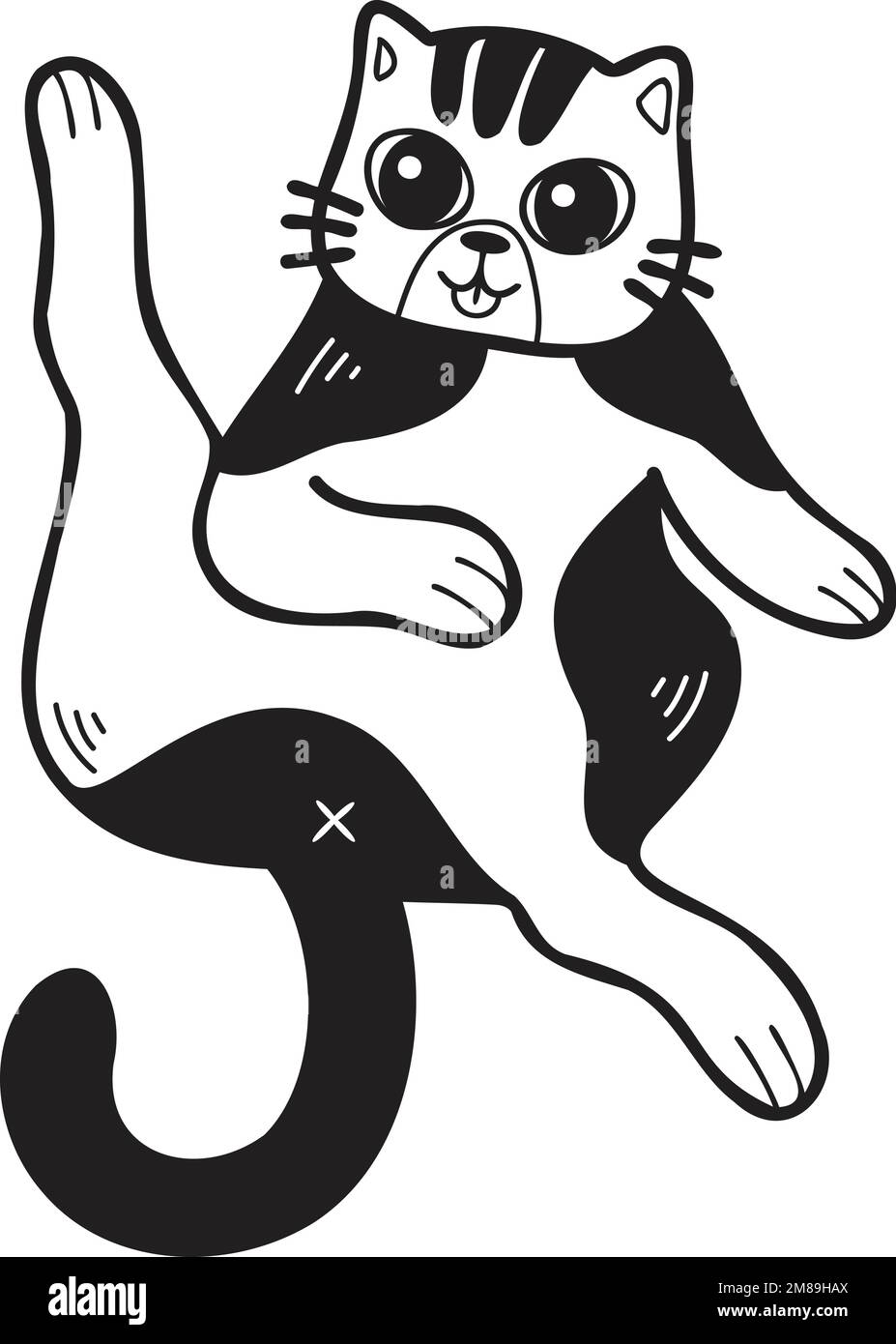 Hand Drawn Sleeping striped cat showing belly illustration in doodle ...