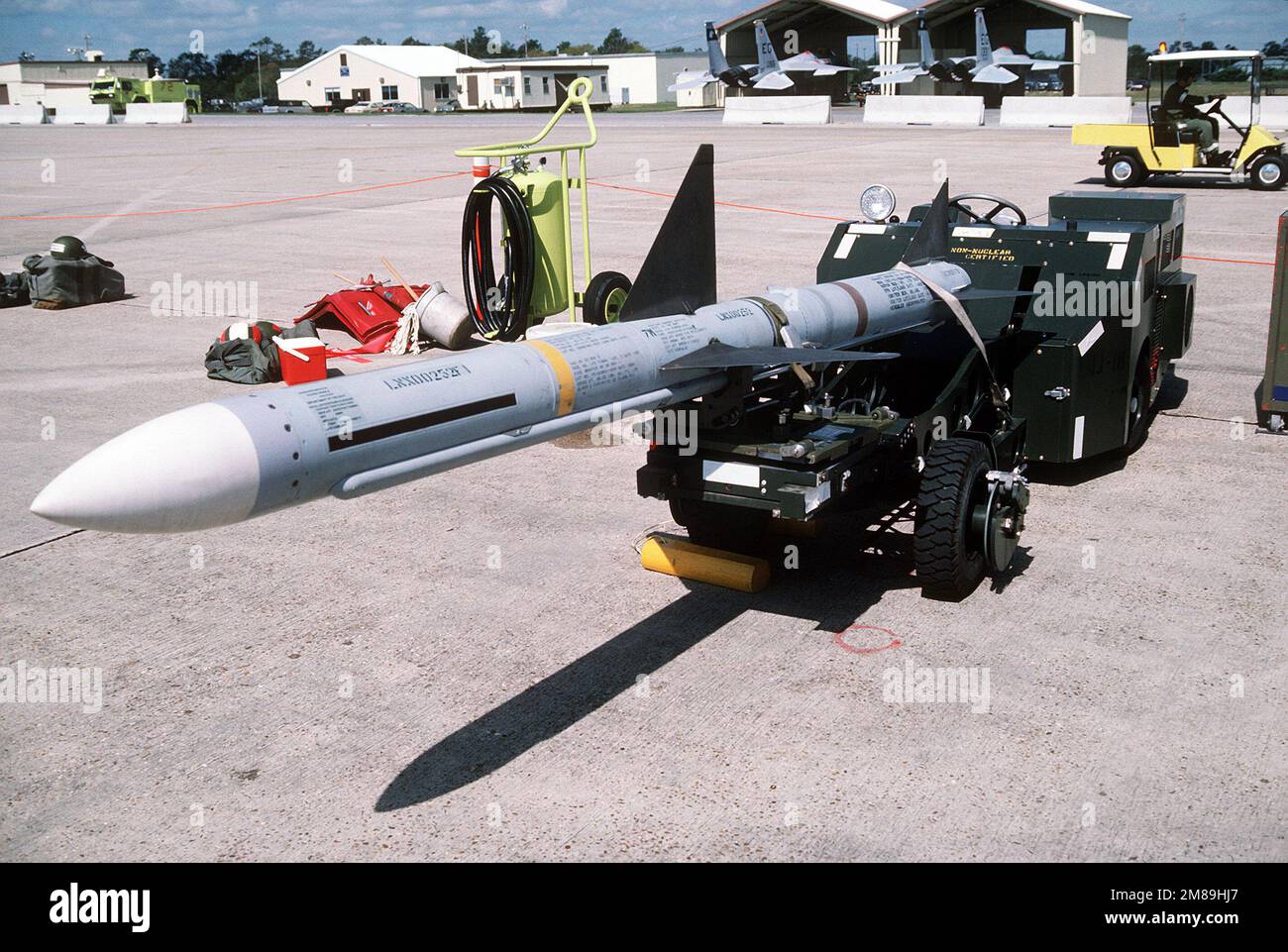 A left front view of a JM1A jammer loaded with an AIM-7 Sparrow missile ...