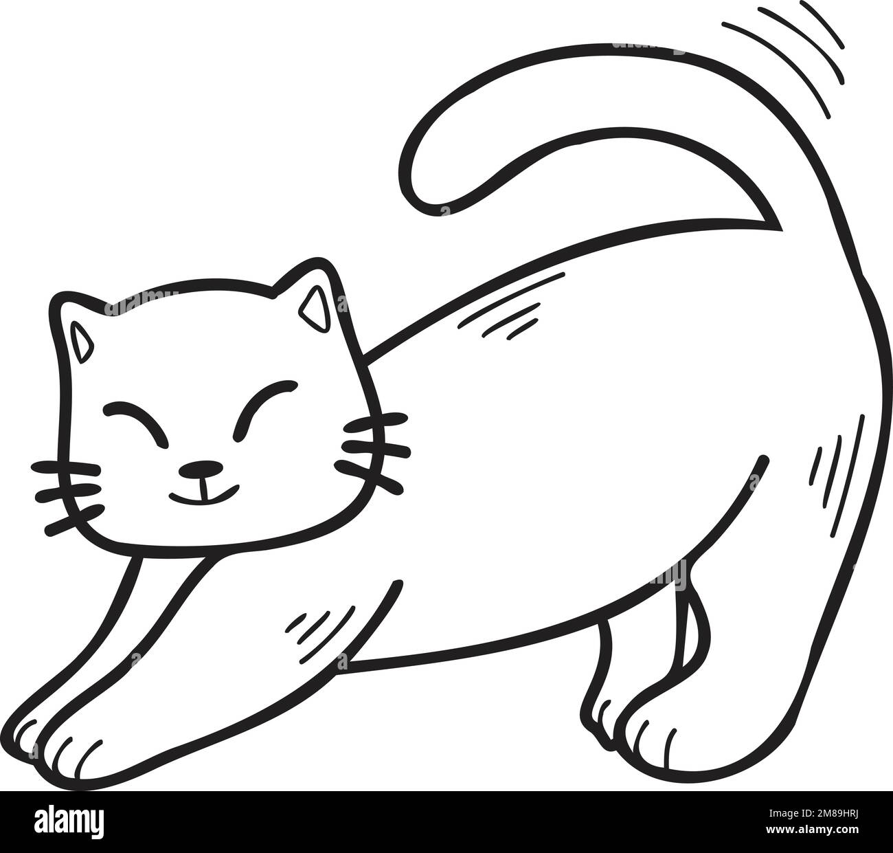 Hand Drawn cat stretching illustration in doodle style isolated on ...