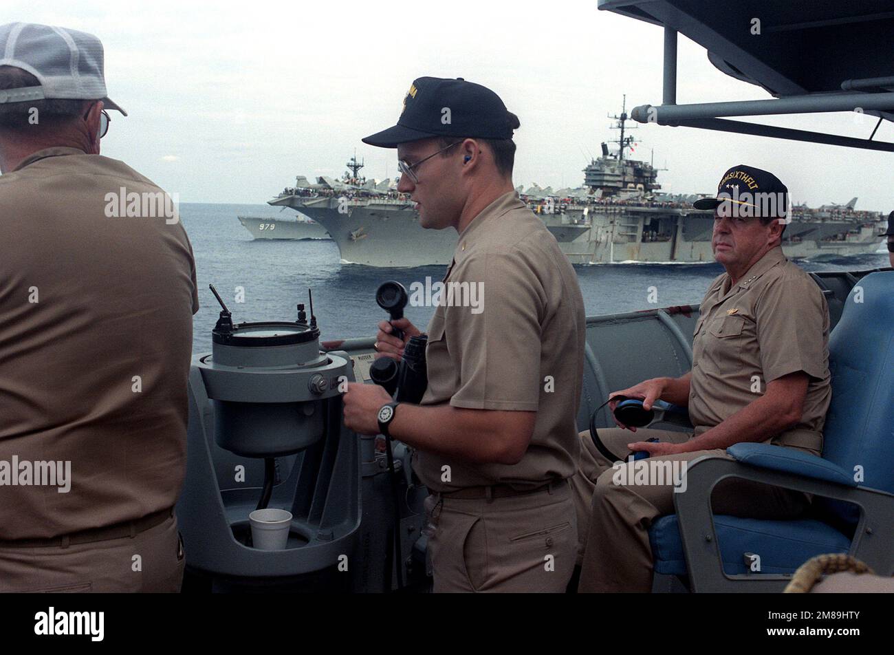 VADM Kendell E. Moranville, commander, 6th Fleet, watches the aircraft ...