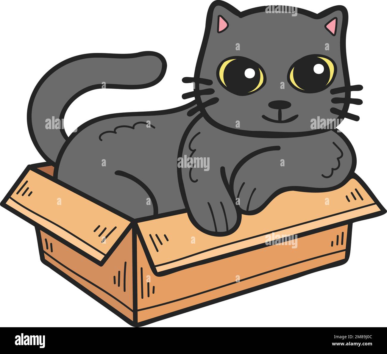 Hand Drawn cat in box illustration in doodle style isolated on ...