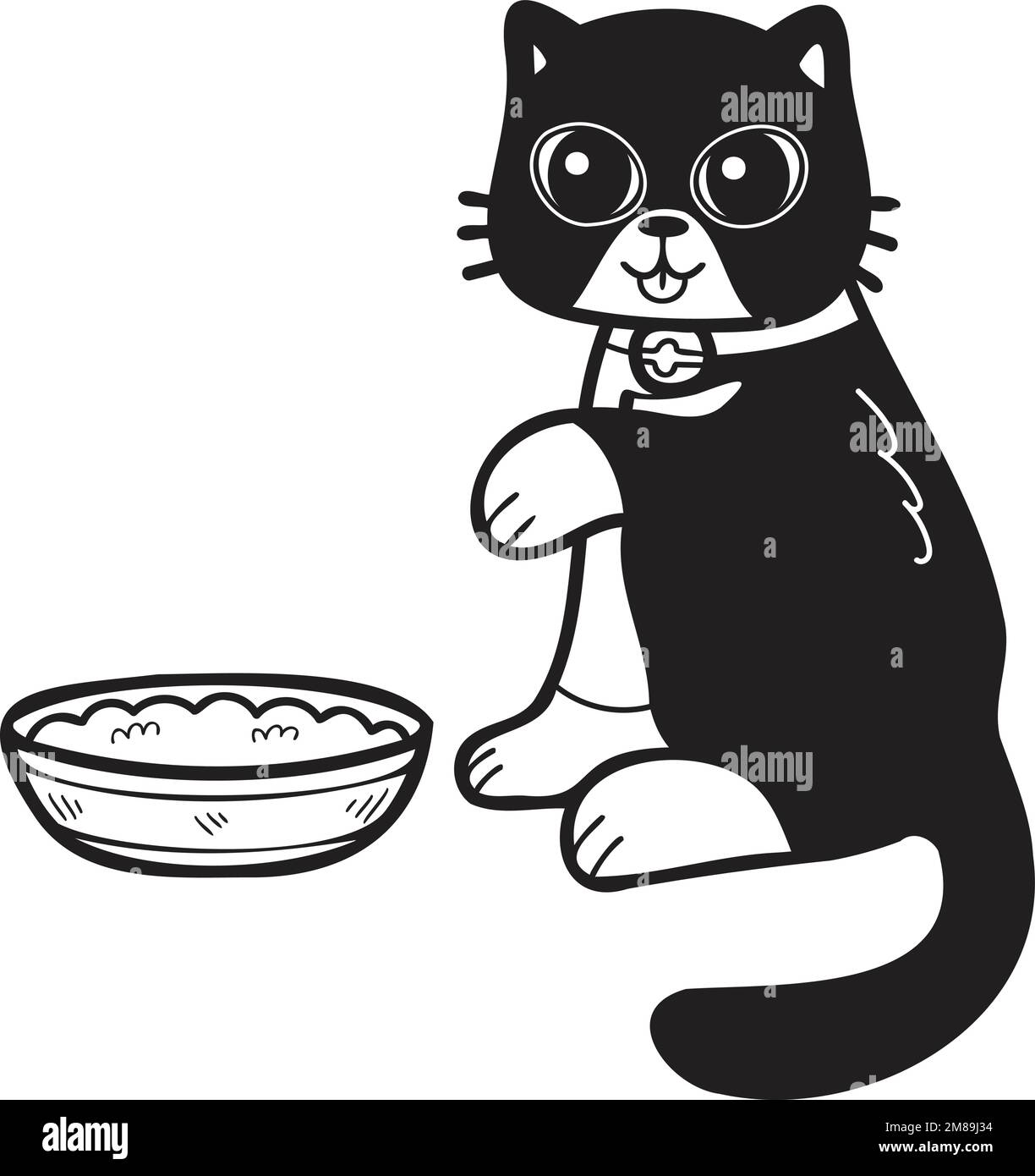 Hand Drawn cat eating food illustration in doodle style isolated on ...
