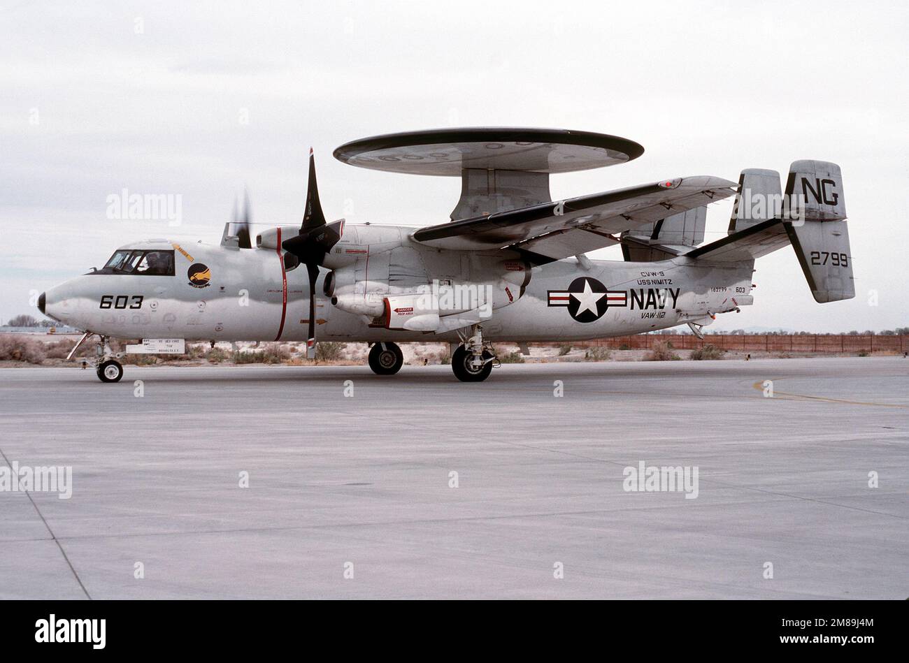 A left side view of an Airborne Early Warning Squadron 112 (VAW-112) E ...