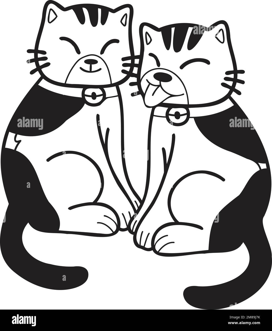 Hand Drawn cute striped cat smile illustration in doodle style isolated ...