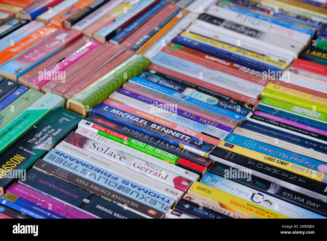 25 December 2022, Pune, India - Stall of books at local market, Wide ...