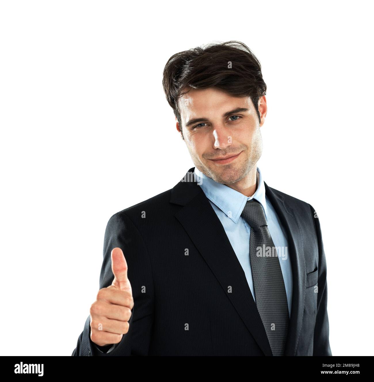 Business man, portrait and thumbs up to show success, support and yes ...