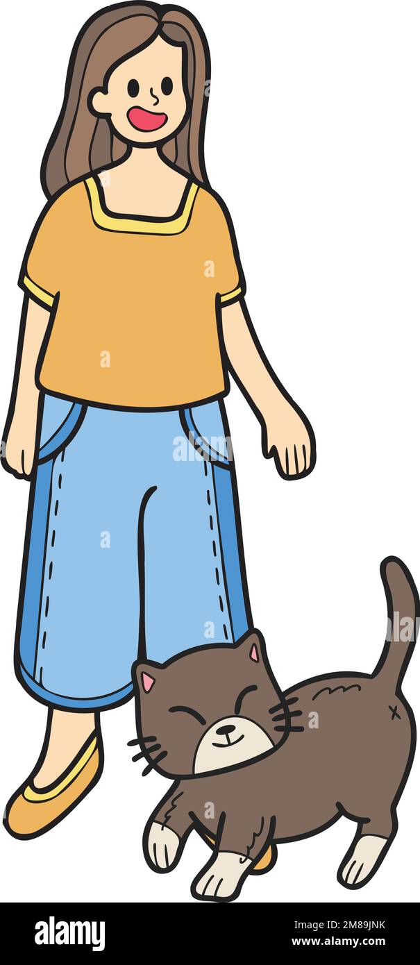 Hand Drawn cat begging owner illustration in doodle style isolated on ...