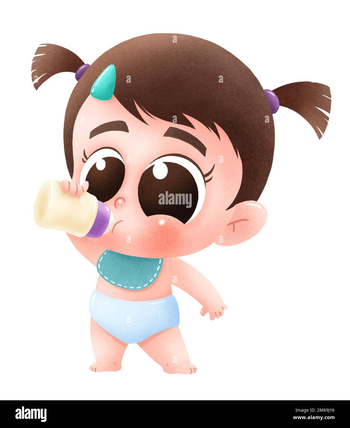 Vector Illustration of Cartoon Baby character. Cute baby holding milk ...