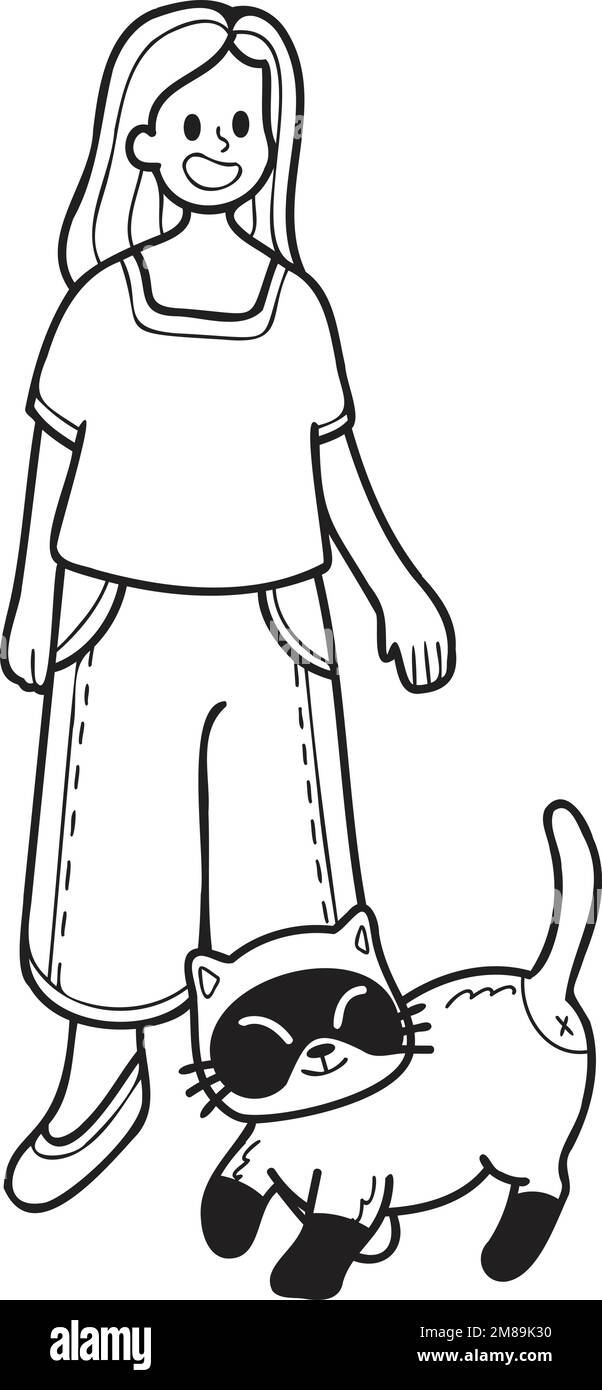 Hand Drawn cat begging owner illustration in doodle style isolated on ...