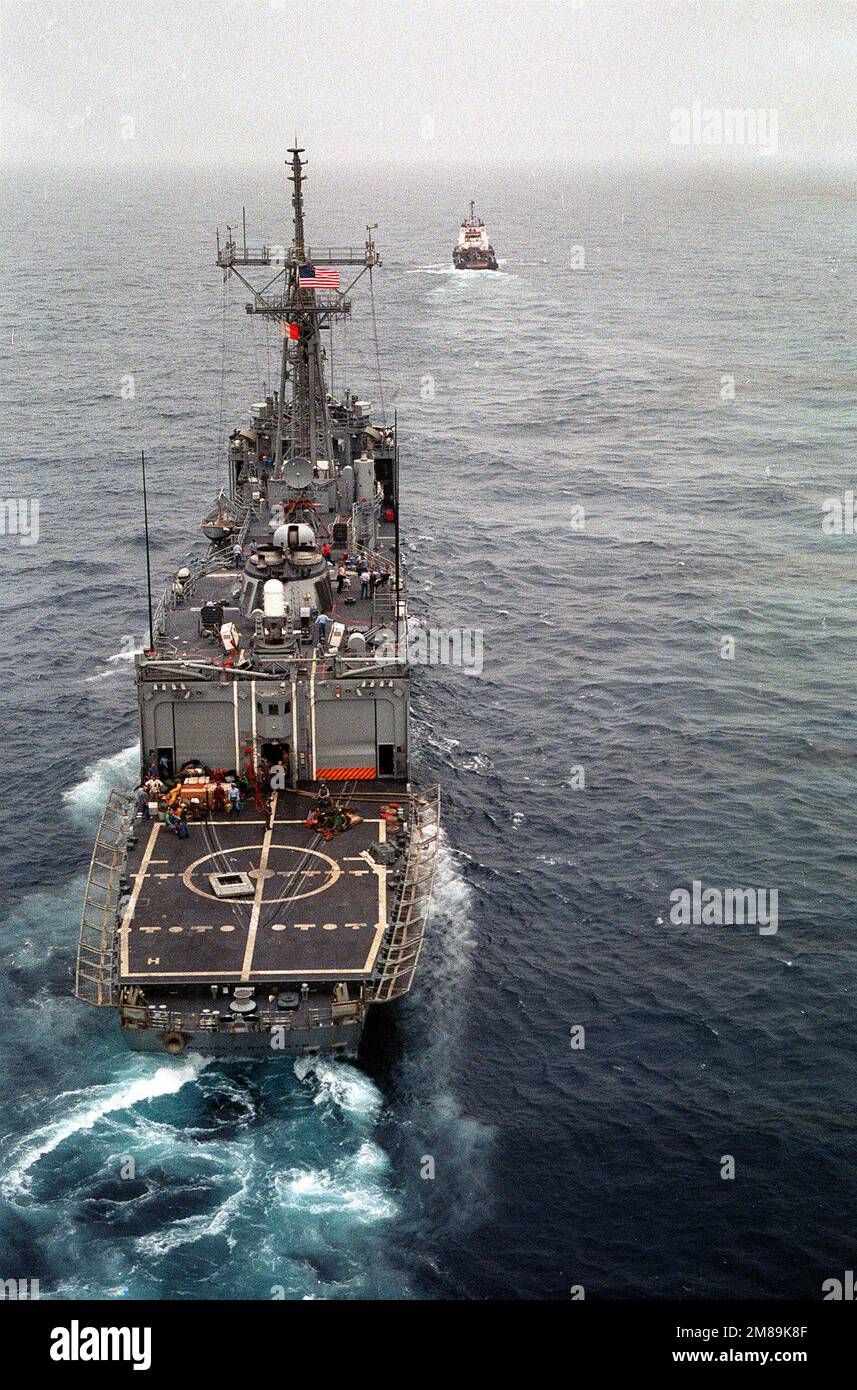 A stern view of the guided missile frigate USS SAMUEL B. ROBERTS being ...