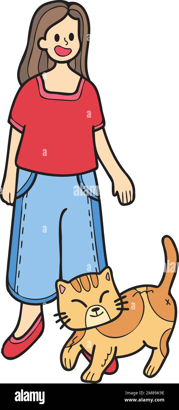 Hand Drawn striped cat begging owner illustration in doodle style ...