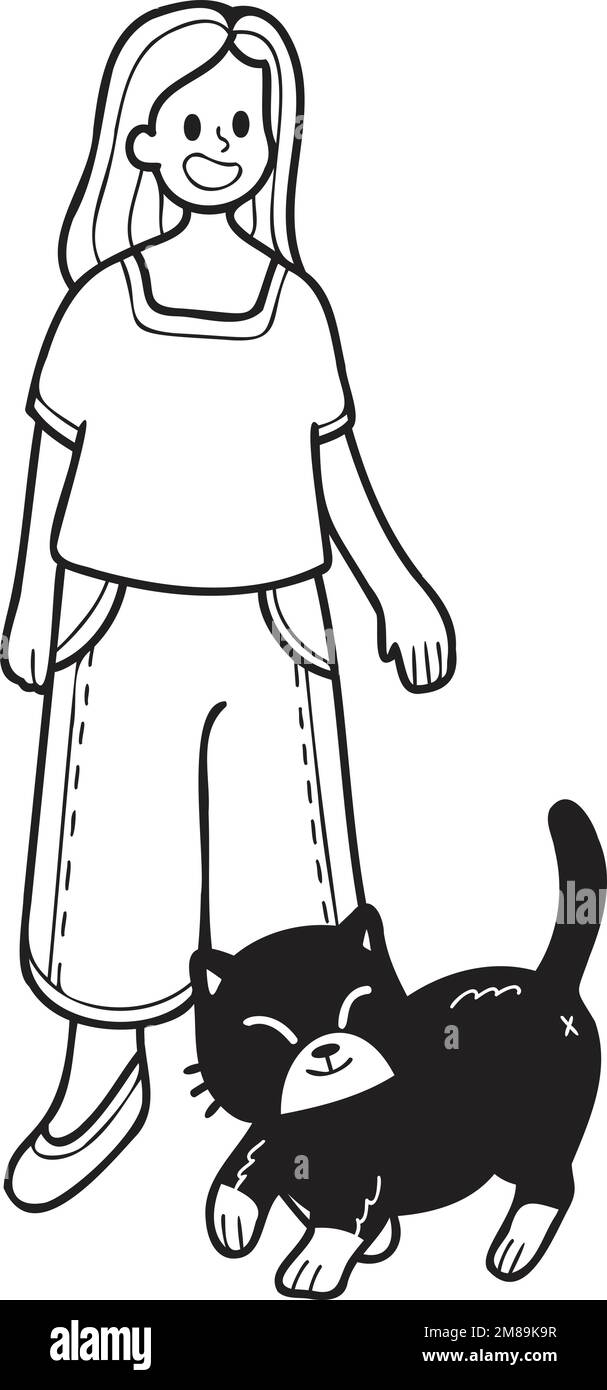 Hand Drawn cat begging owner illustration in doodle style isolated on ...