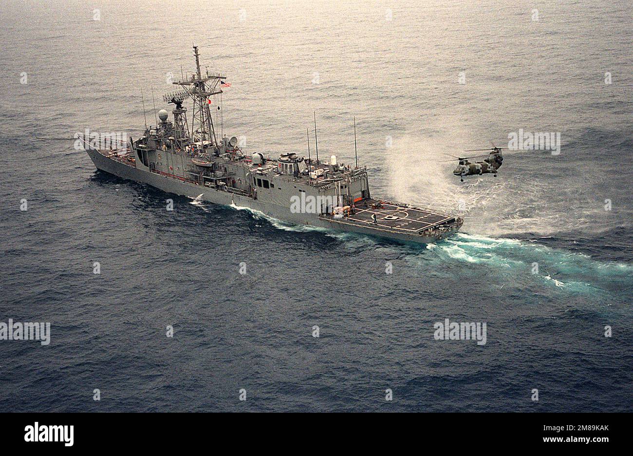 A port quarter view of the guided missile frigate USS SAMUEL B. ROBERTS ...