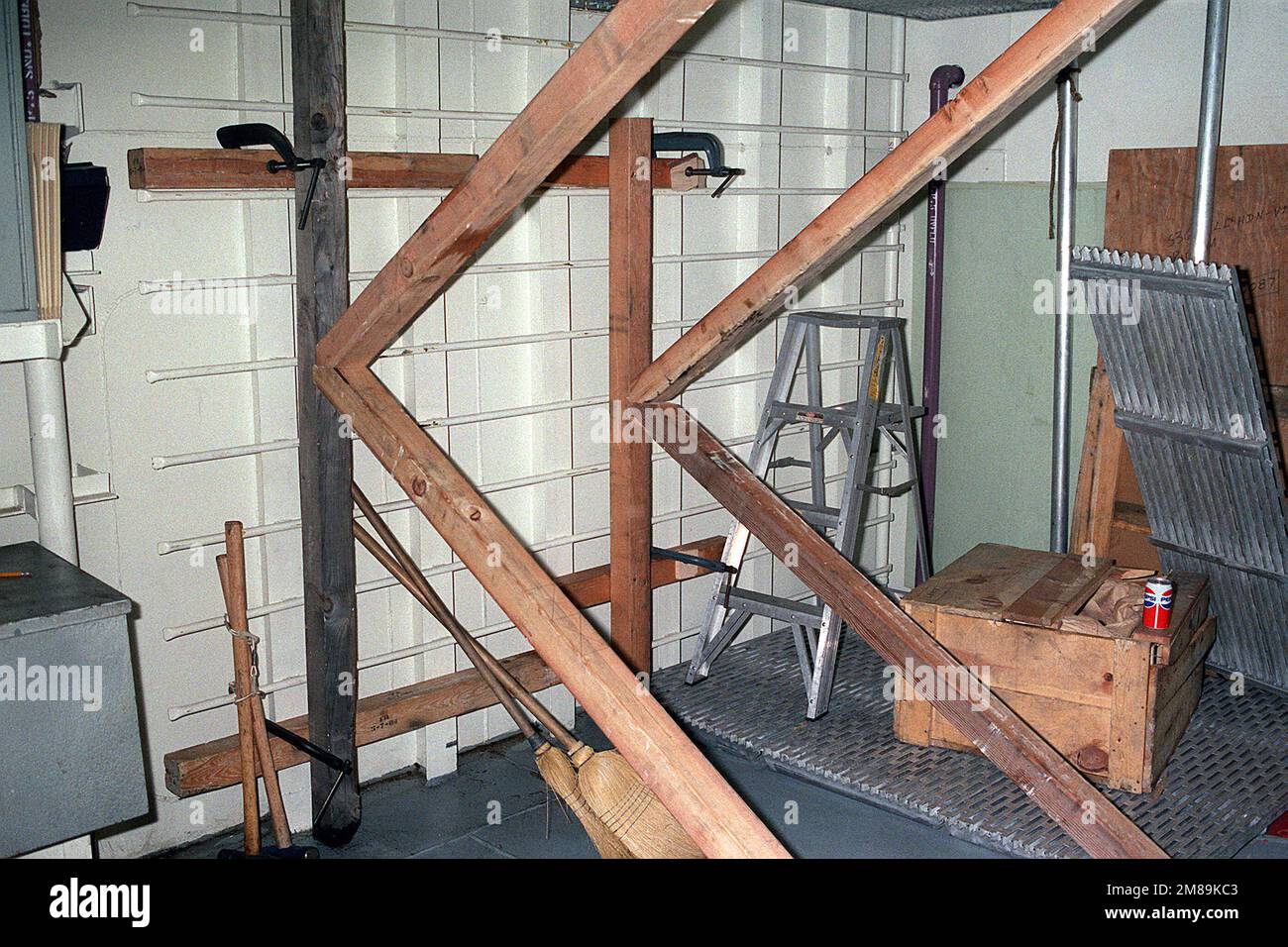 A view of damage control shoring accomplished aboard the guided missile ...