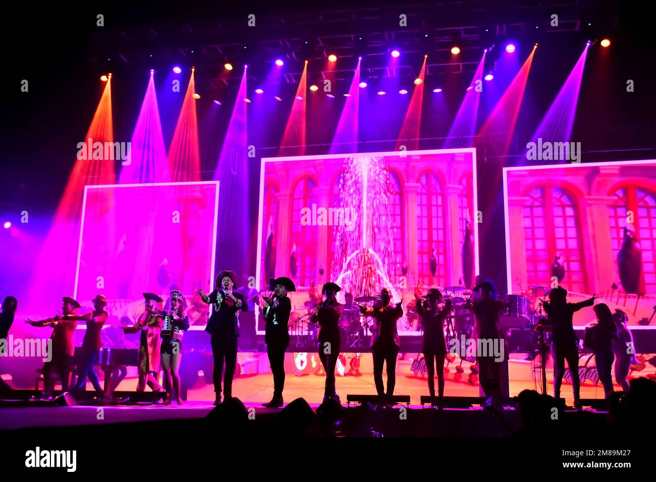 Leon, Mexico. 12 JAN 2023: Actors performs Disney Beauty and The Beast ...