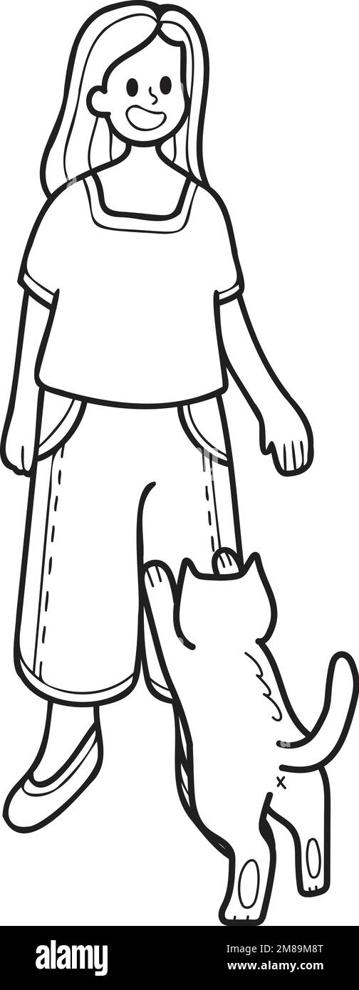 Hand Drawn cat begging owner illustration in doodle style isolated on ...