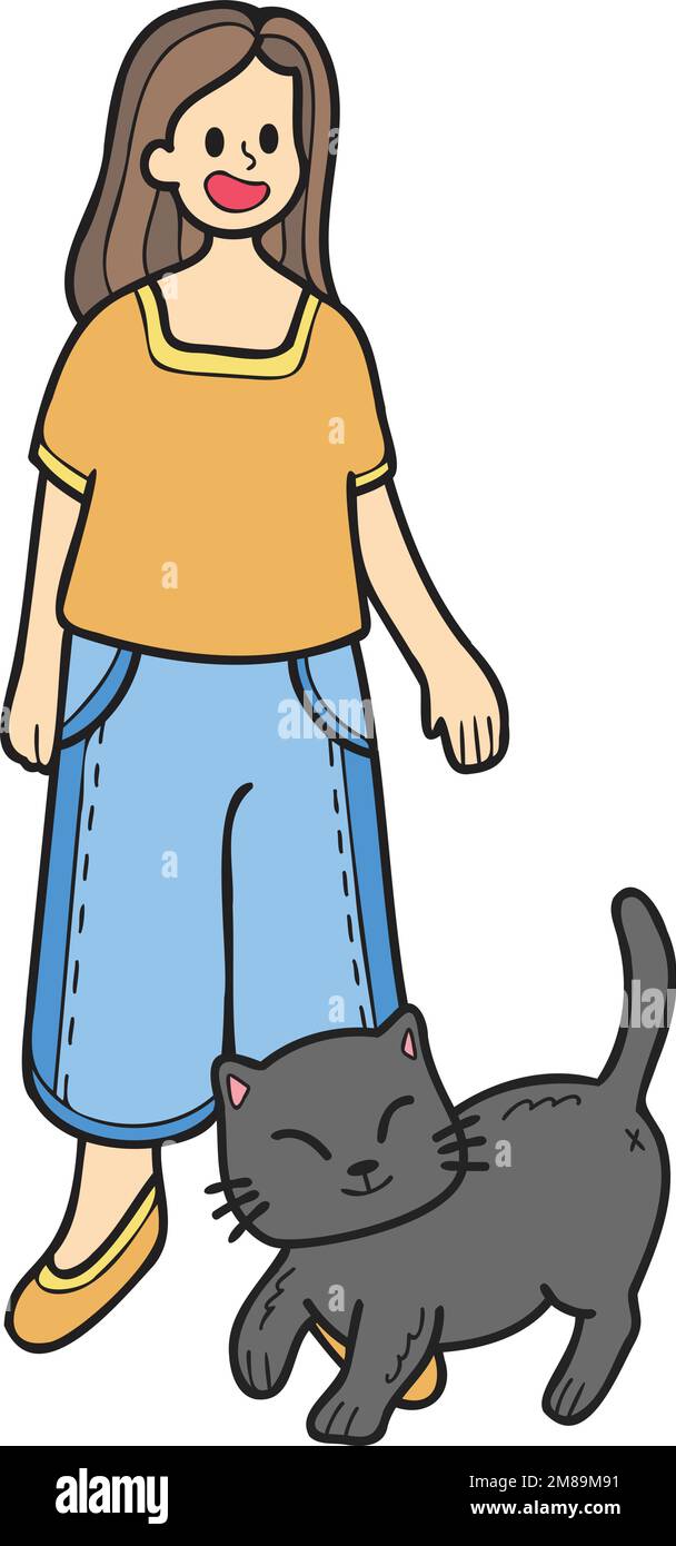 Hand Drawn cat begging owner illustration in doodle style isolated on ...