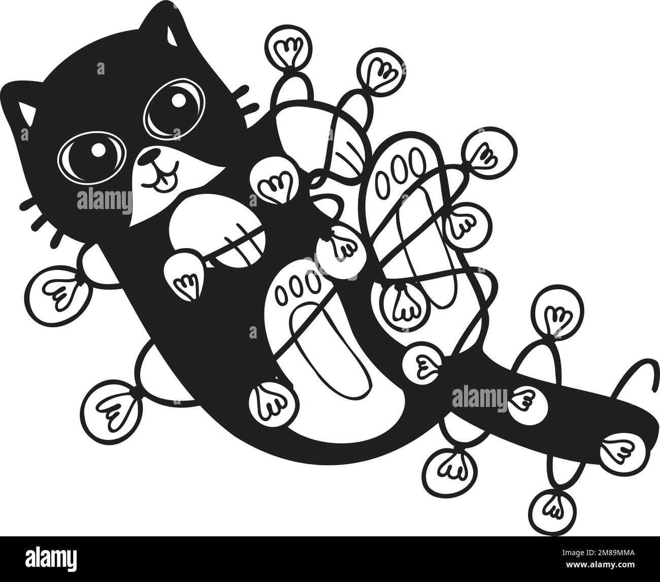 Hand Drawn cat playing with light bulb illustration in doodle style ...