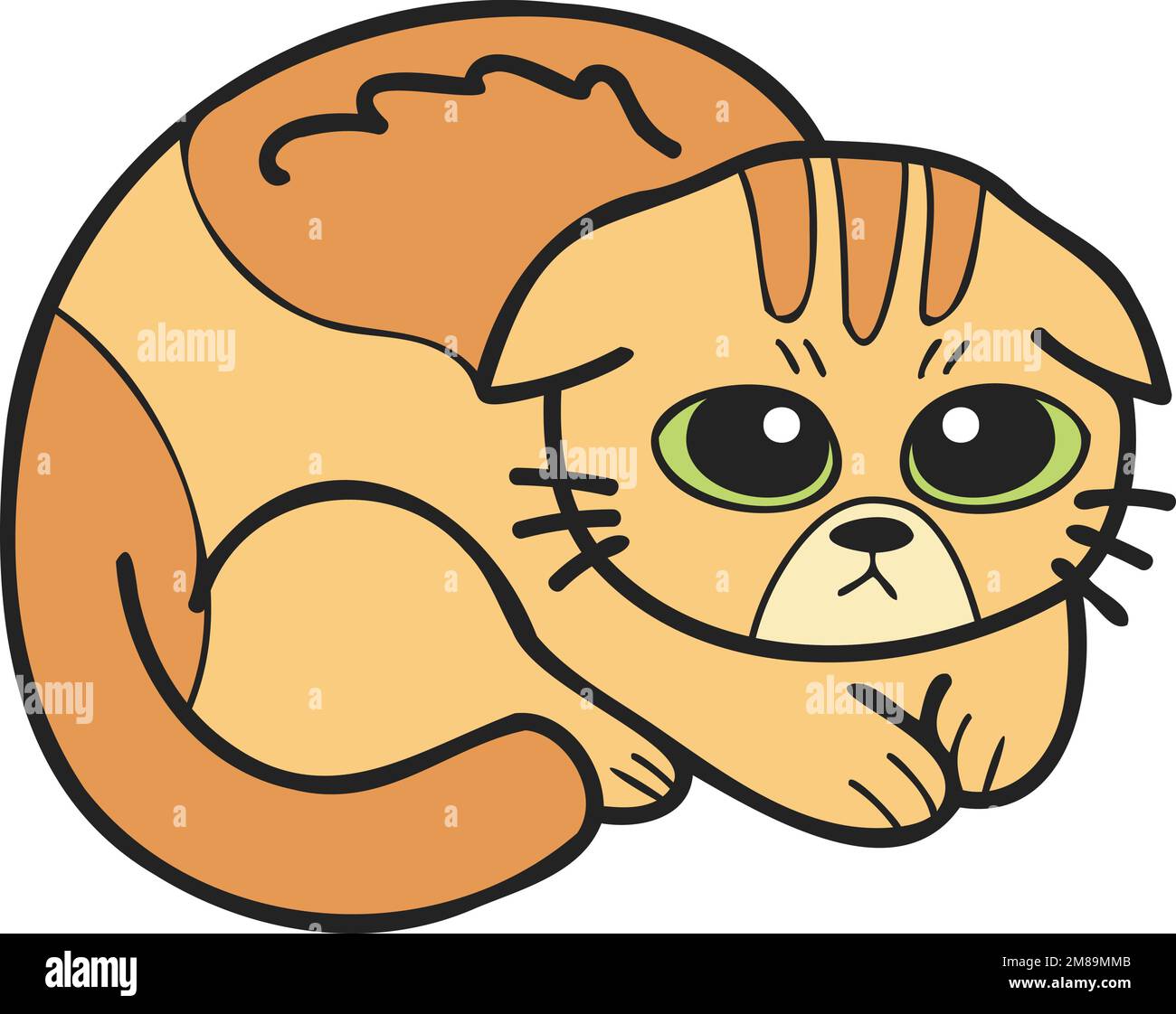 Hand Drawn scared or sad striped cat illustration in doodle style ...