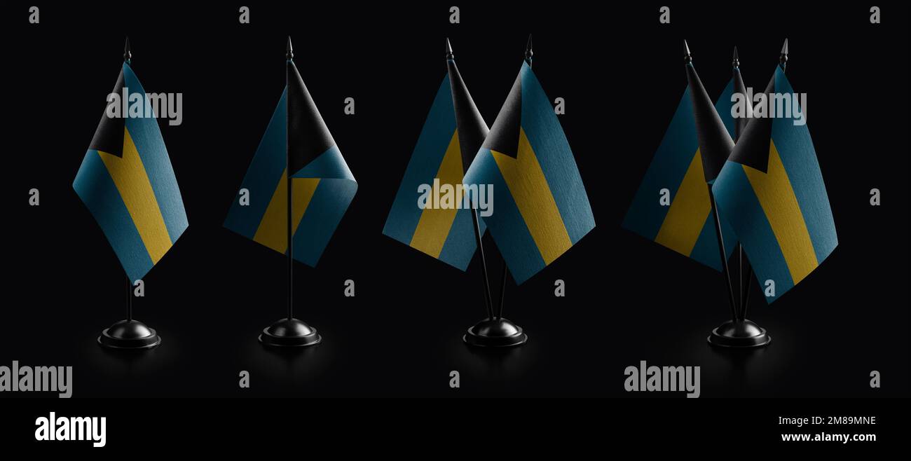 Small national flags of the Bahamas on a black background Stock Photo ...